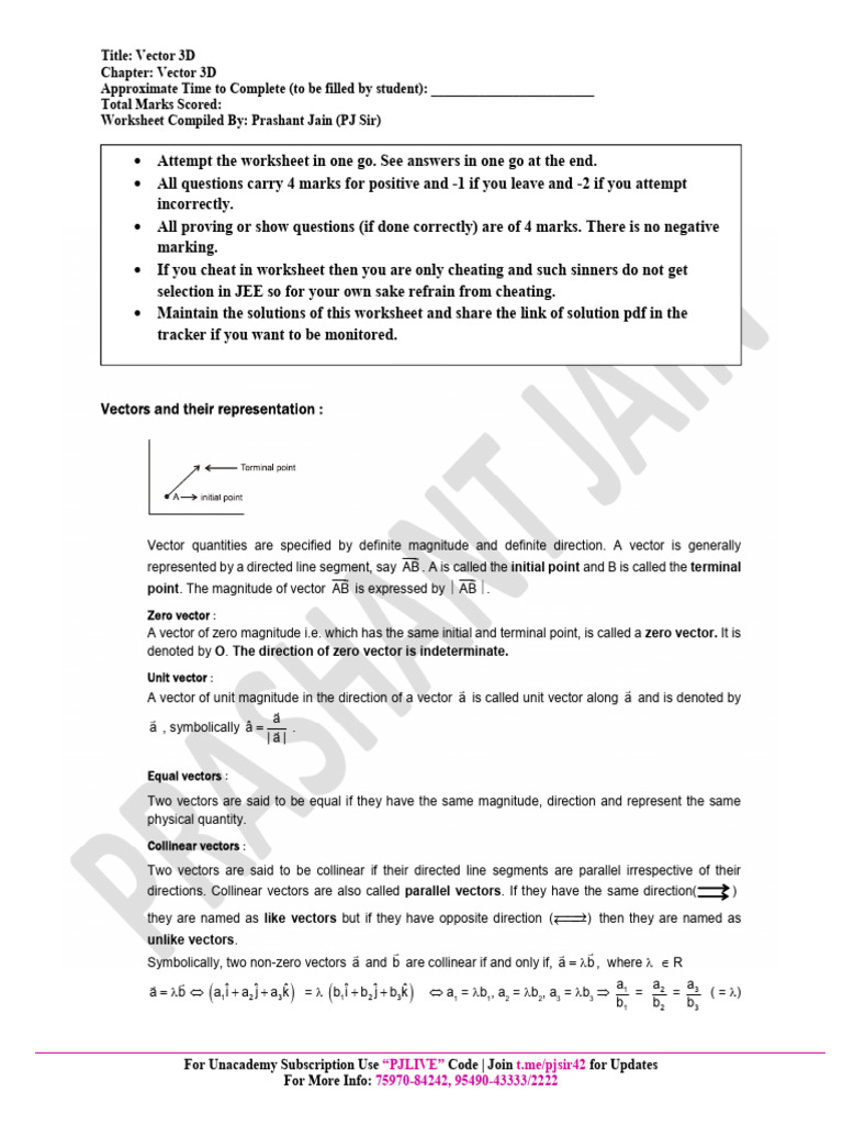 Worksheet - 1 Vector & Their Representation | PDF | Euclidean Vector | Linear Algebra