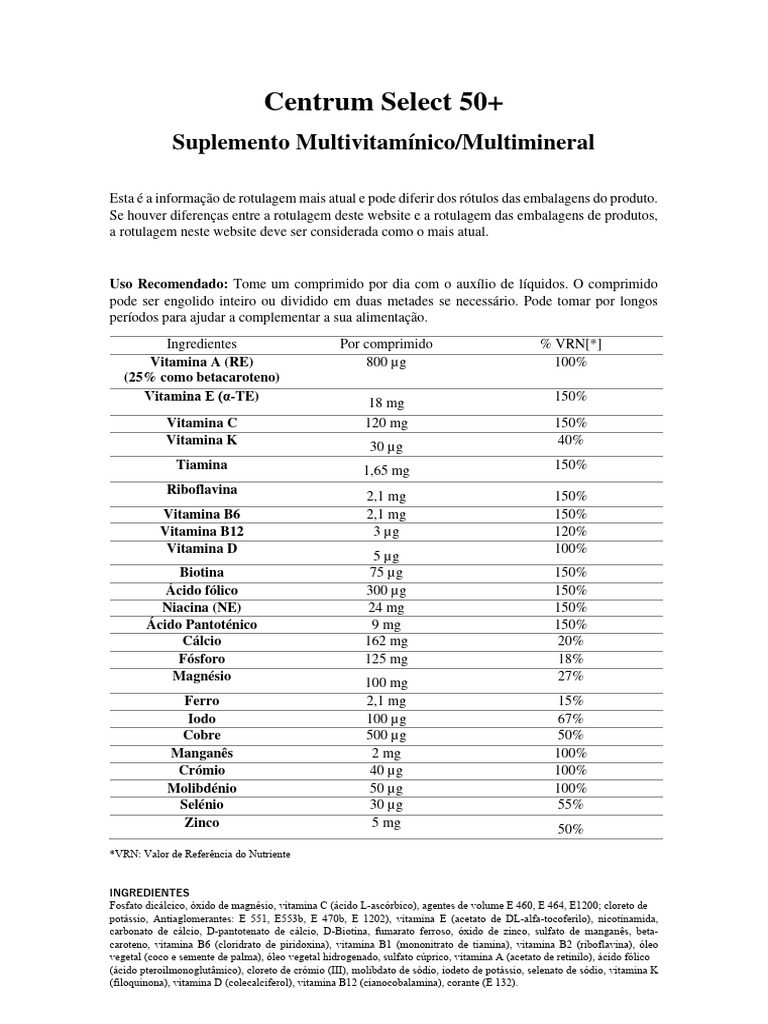 Centrum Select 50 | PDF | Vitamina | Magnésio