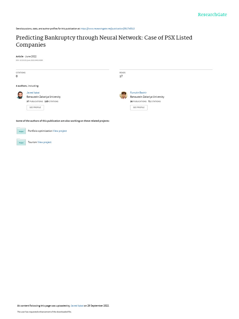 Article en Anglais Predicting Logistique Et Neurone PME PSX | PDF ...