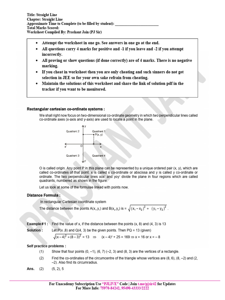 Worksheet 1 Rectangular Cartesian Coordinate System Pdf Cartesian