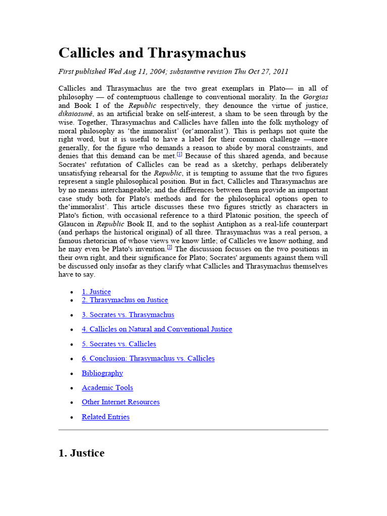 Barney R. Callicles and Thrasymachus | PDF | Socrates | Justice