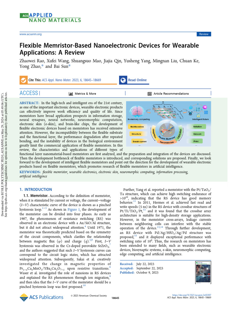 Flexible Memristor Based Nanoelectronic Devices For Wearable Applications A Review Pdf