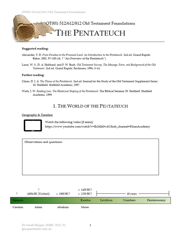 OT001 2.Introduction to the Pentateuch Genesis 1 (handout) | PDF ...
