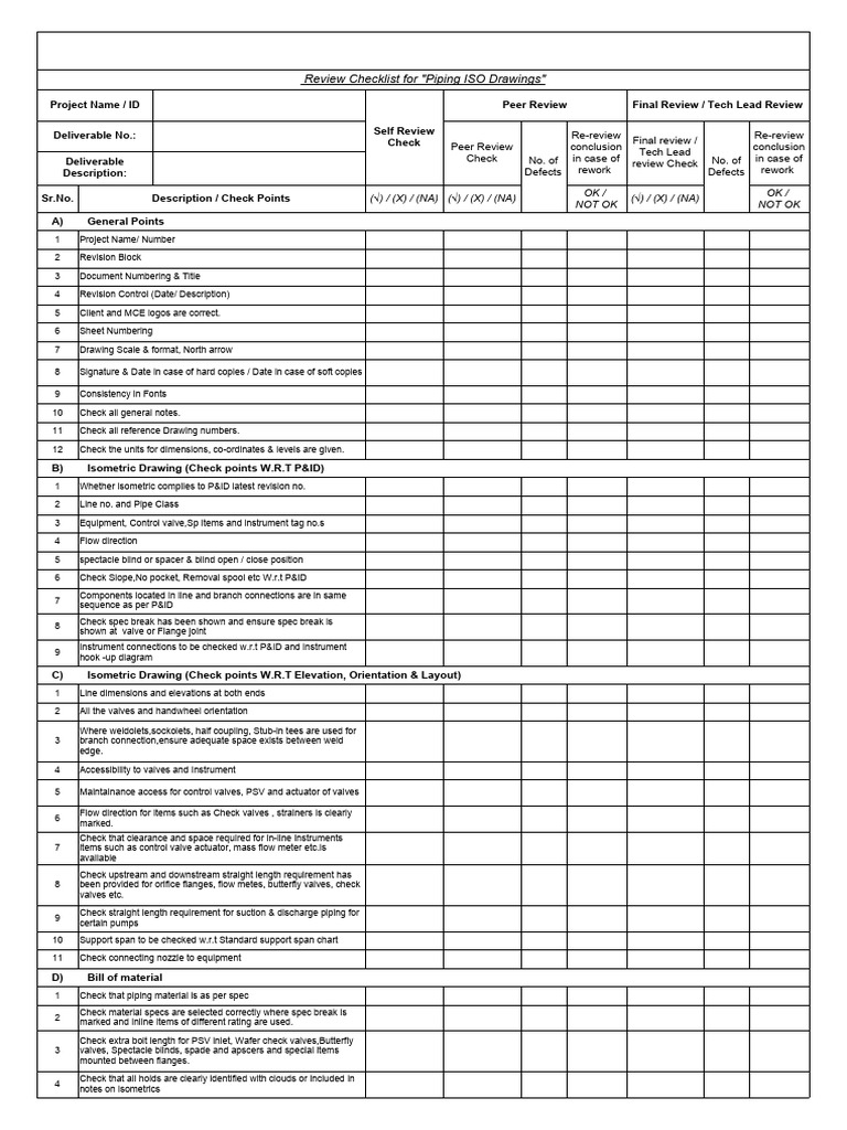 Isometric Checklist | PDF | Valve | Gas Technologies