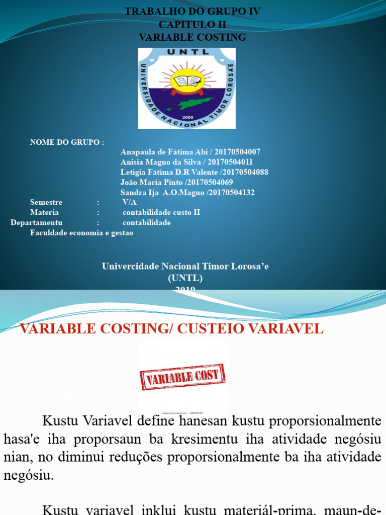 Grupo 2 Custo VARIAVEL COSTING | PDF