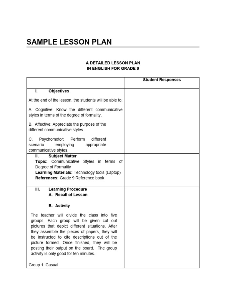 Sample Lesson Plan | PDF | Lesson Plan | Learning