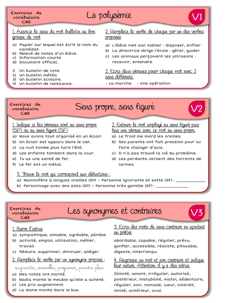 Exercices de vocabulaire CM2 | PDF | Informatique | l'Internet