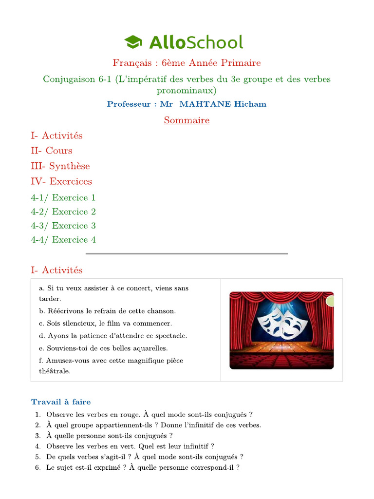 Conjugaison 6 1 L Imperatif Des Verbes Du 3e Groupe Et Des Verbes ...