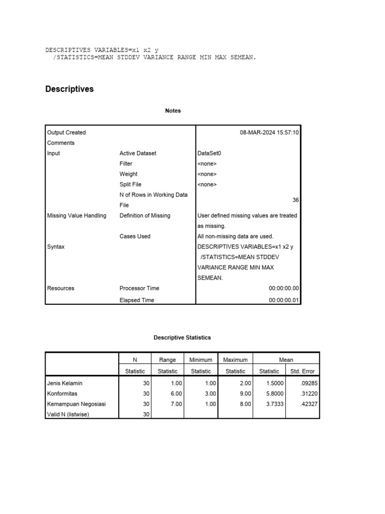 SPSS Descriptive Statistics 0.1 (Output) 2 | PDF | Standard Deviation ...