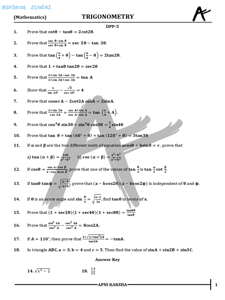 DPP - 05 - Trigonometry NJ - 247 | PDF | Triangle Geometry | Mathematical Objects
