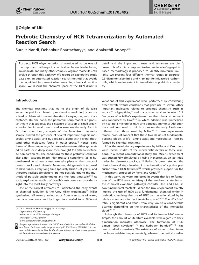 Nandi Et Al-2018-Chemistry - A European Journal | Download Free PDF | Abiogenesis | Chemical ...