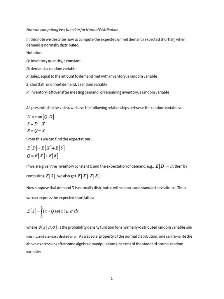 Normal Distribution Loss Analysis | PDF | Normal Distribution | Random Variable