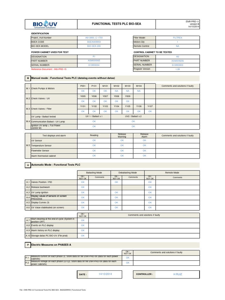 ENR-PRD-11 Functional Tests PLC BIO-SEA - BSEA009959 | PDF ...