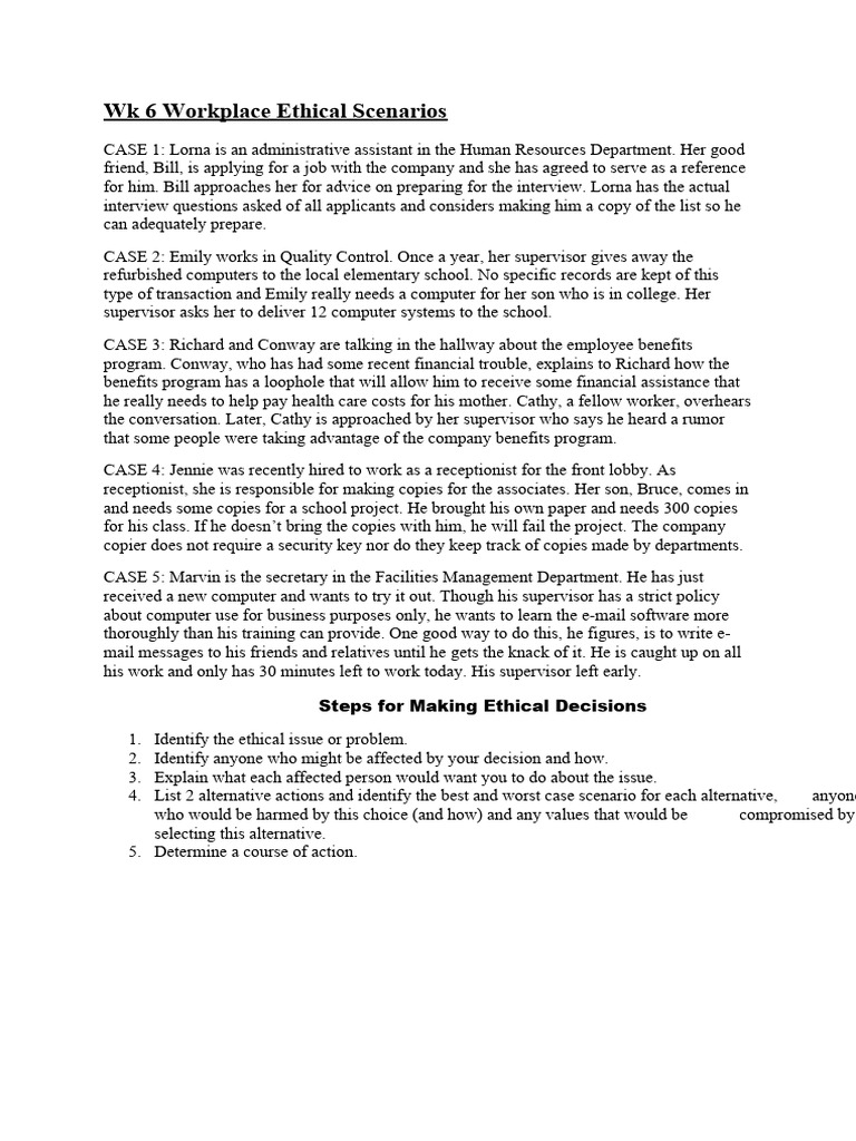 WK 6 Ethical Scenarios | PDF | Business