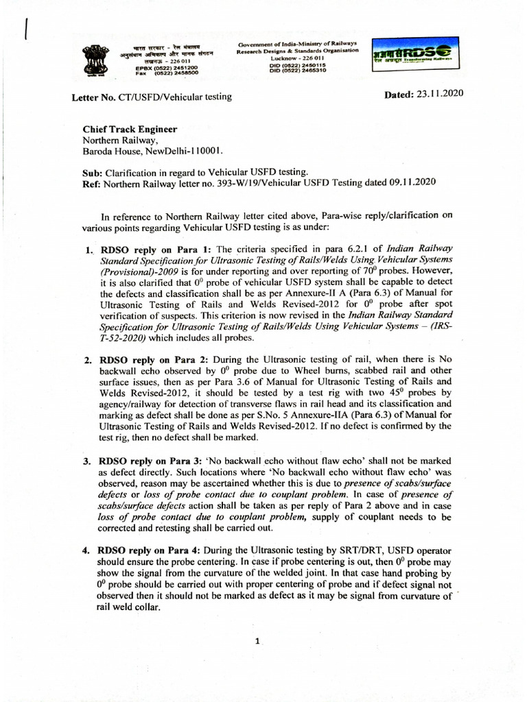 RDSO Clarification | PDF