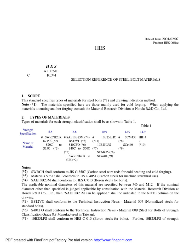 Hes A1002-01 Selection Reference of Steel Bolt Materials | PDF | Steel ...