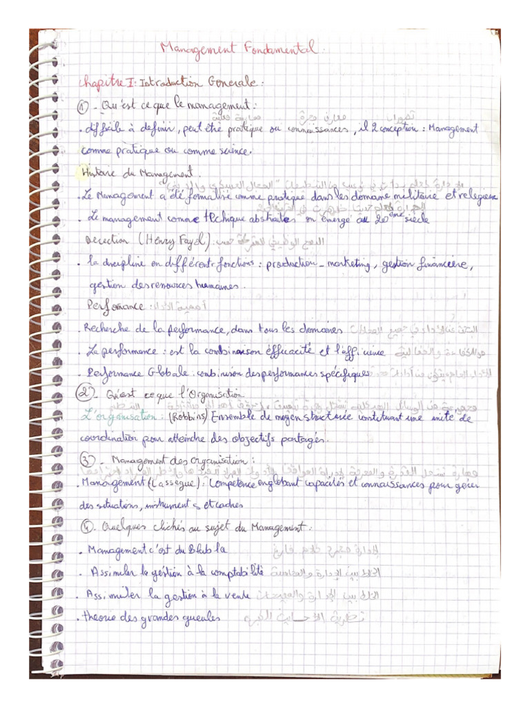 تلخيص Management S2 Pr Yassine مع الترجمة العربية | PDF