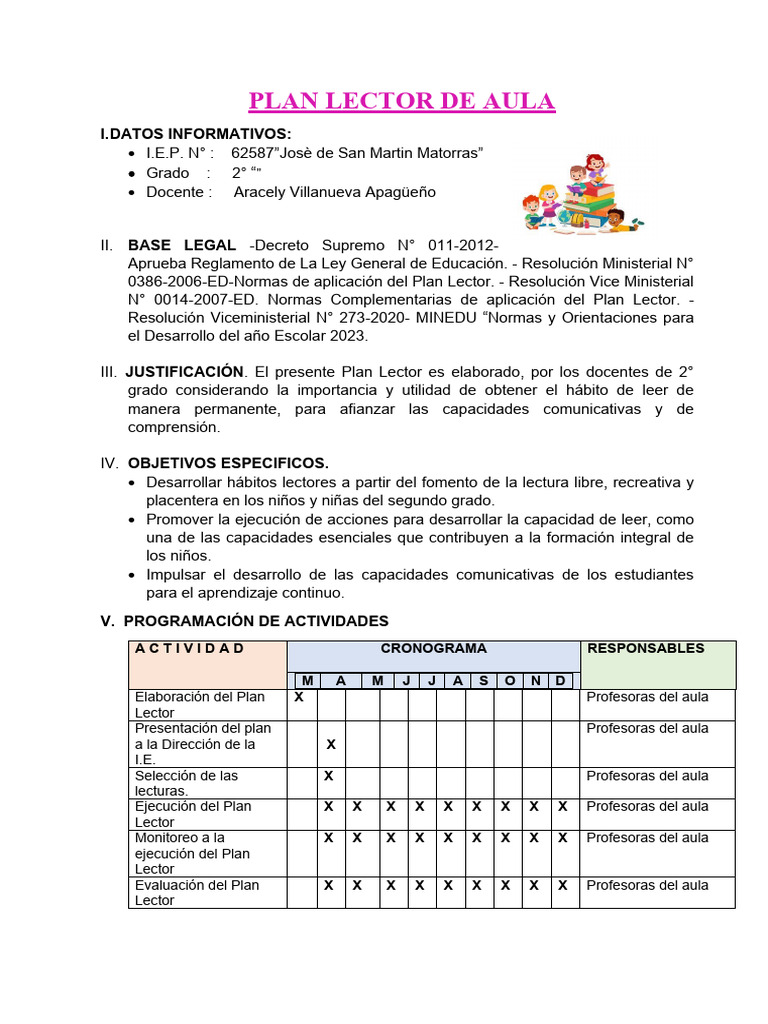 PLAN LECTOR 2°grado | PDF | Salón de clases | Aprendizaje