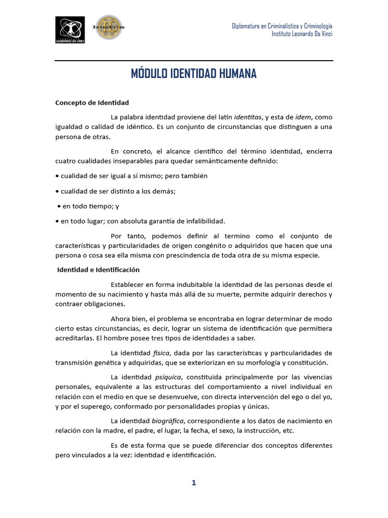 Módulo Identidad Humana | Descargar gratis PDF | Huella dactilar | Piel