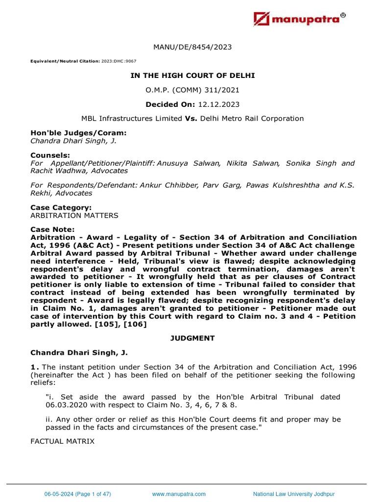 MBL Case | PDF | Arbitration | Damages