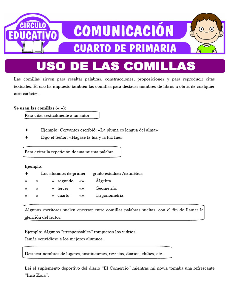 Uso-de-las-Comillas-para-Cuarto-de-Primaria | PDF | Comillas