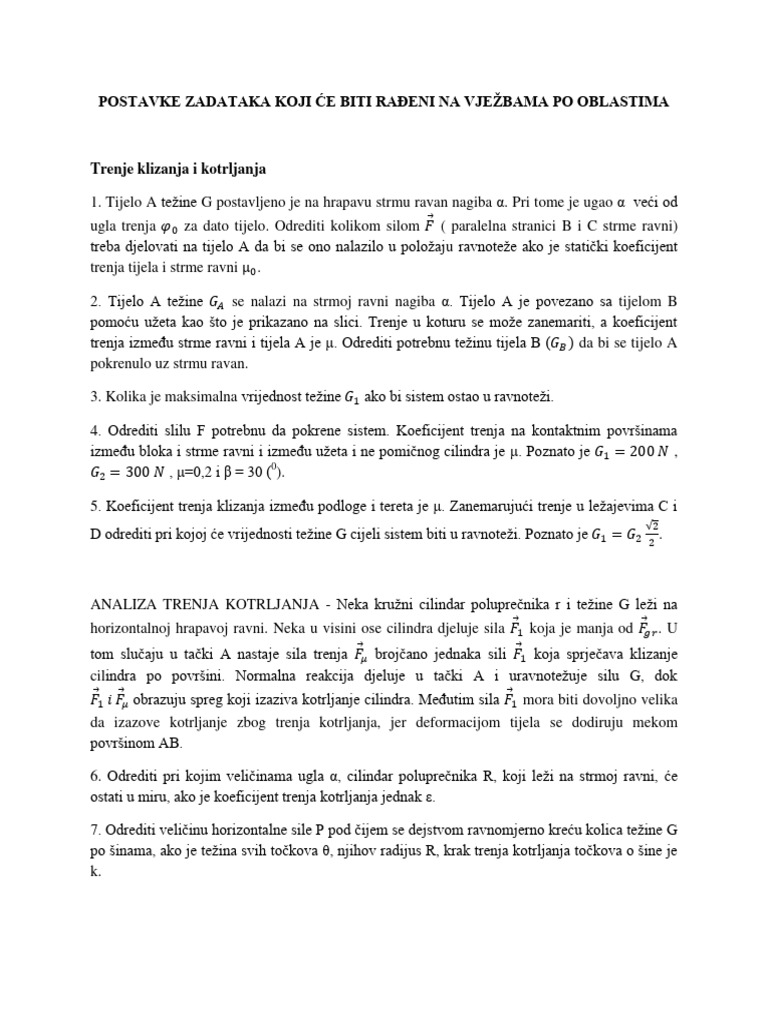 Vježbe 6 - Trenje Klizanja I Kotrljanja | PDF