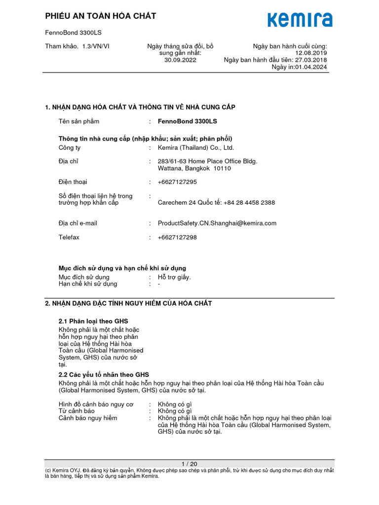 SDS - FennoBond 3300LS - Vietnam - VI - v1 3 | PDF