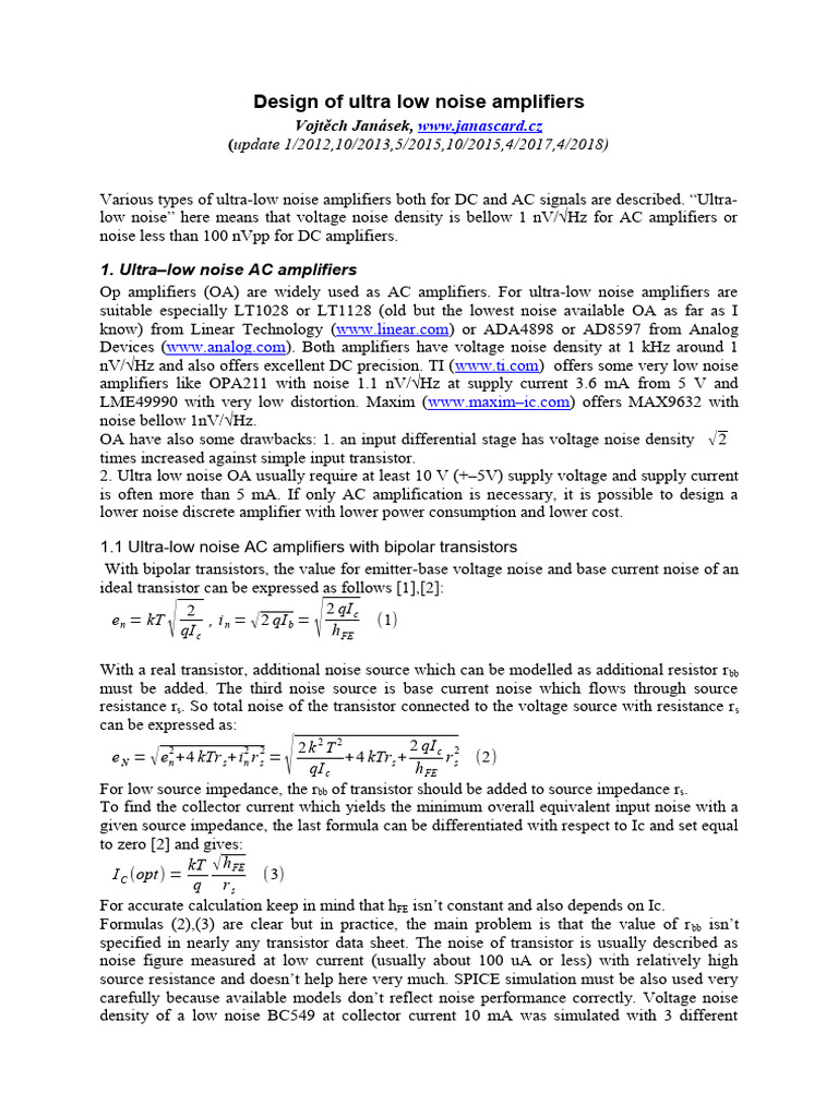 guide to Design of ultra low noise amplifiers | PDF | Amplifier ...