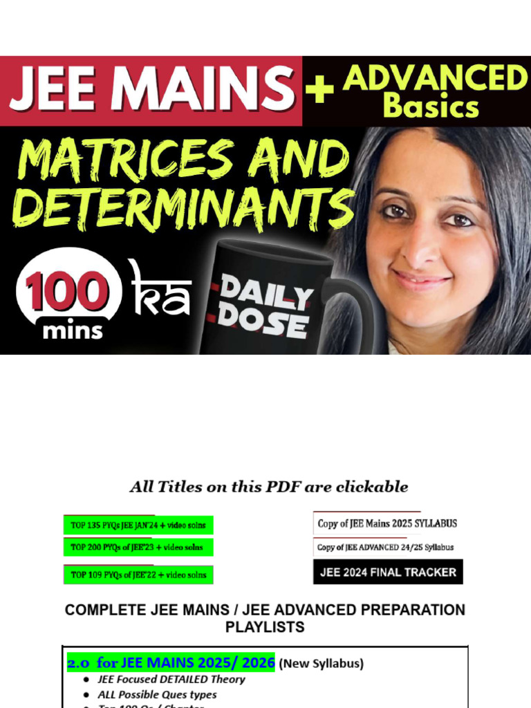 JEE MAIN Matrices & Determinants | PDF | Determinant | Matrix (Mathematics)