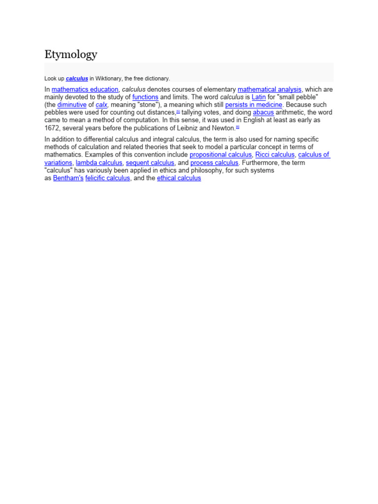 Etymology of Calculus | PDF