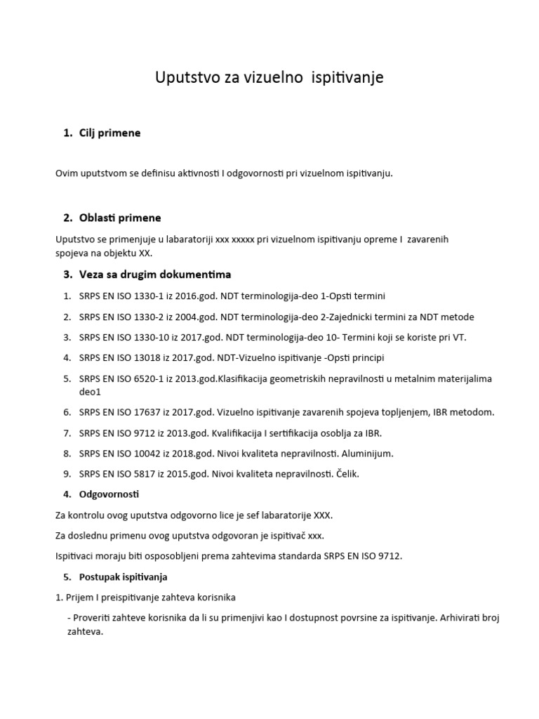 Uputstvo za vizuelno ispitivanje | PDF