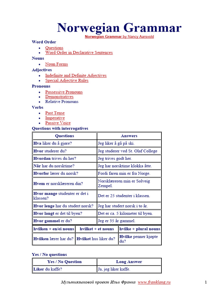 Norwegian Grammar | PDF