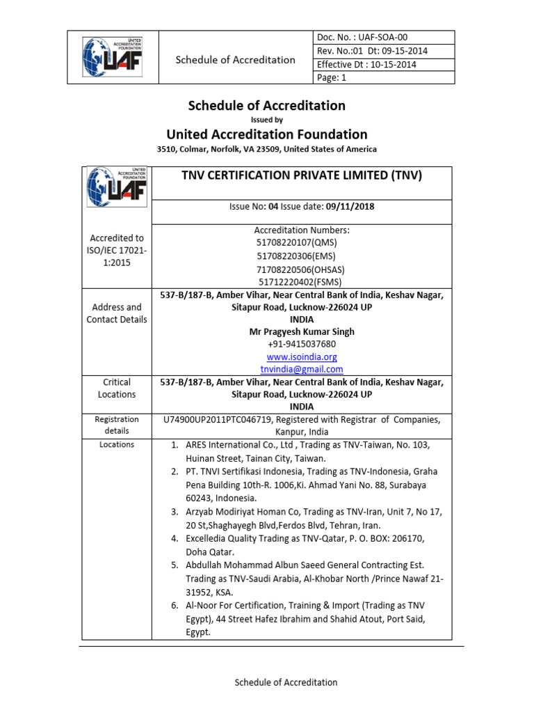UAF Accreditation Schedule for TNV | PDF | Certification | Quality ...