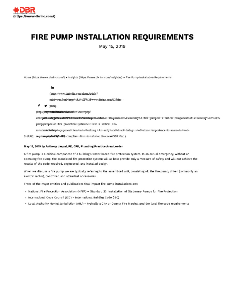 Fire Pump Room Installation Guidelines | PDF | Pump | Hydraulics