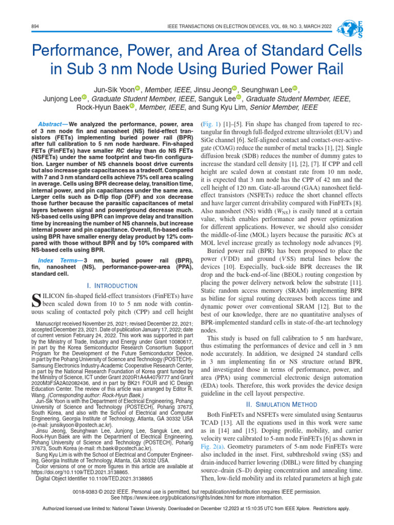 Performance Power and Area of Standard Cells in Sub 3 NM Node Using Buried Power Rail | PDF ...