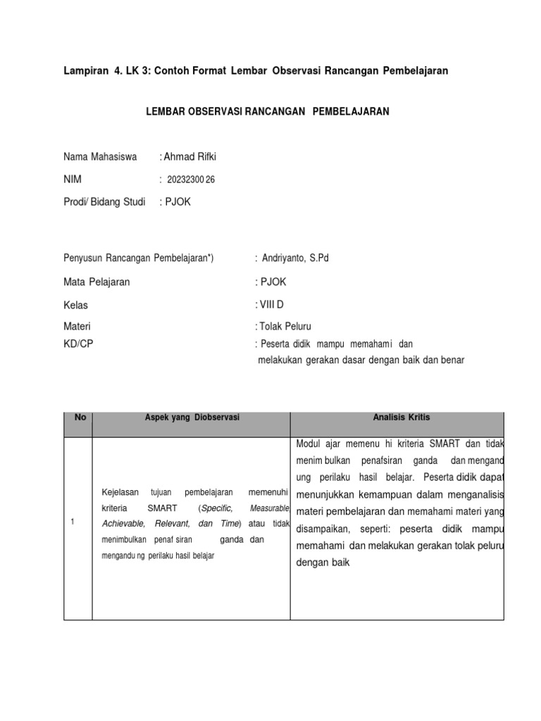B4-4 Unggah LK 3 - Lembar Observasi Rancangan Dan Perangkat Pembelajaran - Siklus 1 | PDF ...
