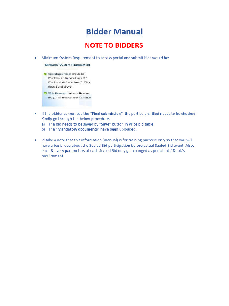 Annexure A Bidder Manual 8457 | PDF | Auction | Software