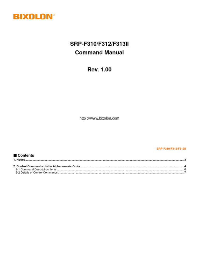 Manual Srp F310312313ii Command English Rev 1 00 52287 Pdf Ascii Printer Computing 