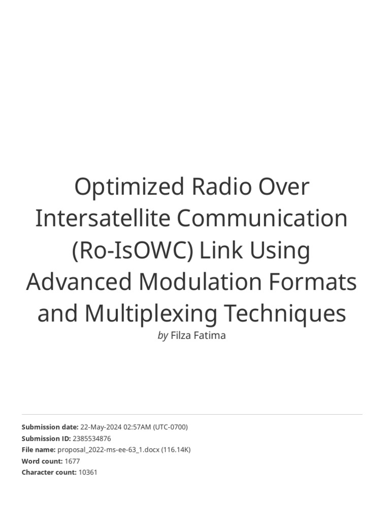 Optimized Radio Over Intersatellite Communication (Ro-IsOWC) Link Using Advanced Modulation ...