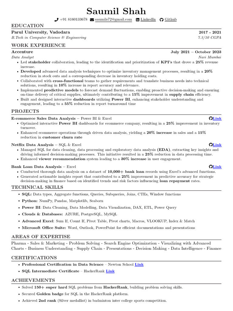 My Resume | Download Free PDF | Data Analysis | E Commerce