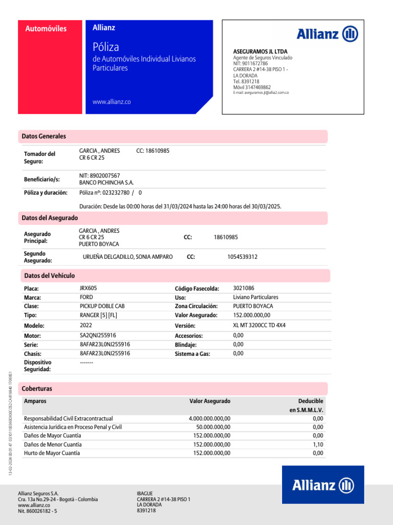 JRX605 POLIZA 2024-2025[1] | PDF | Póliza de seguros | Seguro