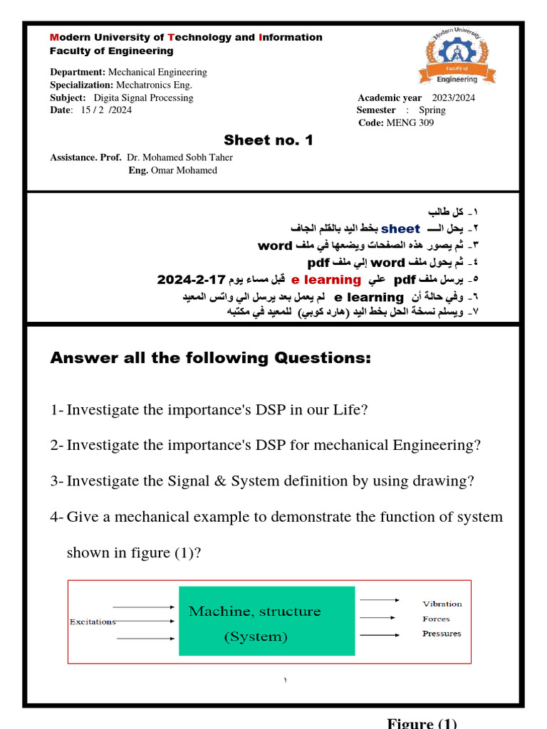 MENG 309-Sheet No.1 - Dr. Mohamed Sobh | PDF | Electronics | Academic Discipline Interactions