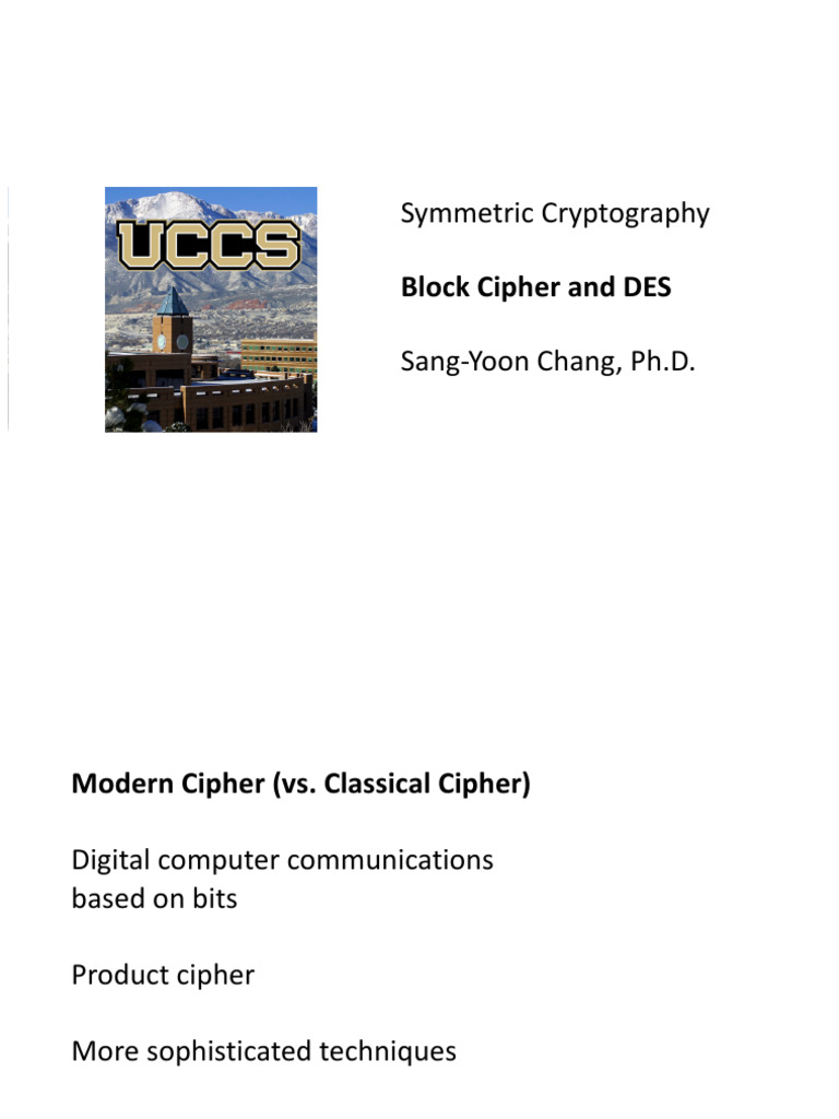 Slides Block Cipher and Des | PDF | Encryption | Cipher