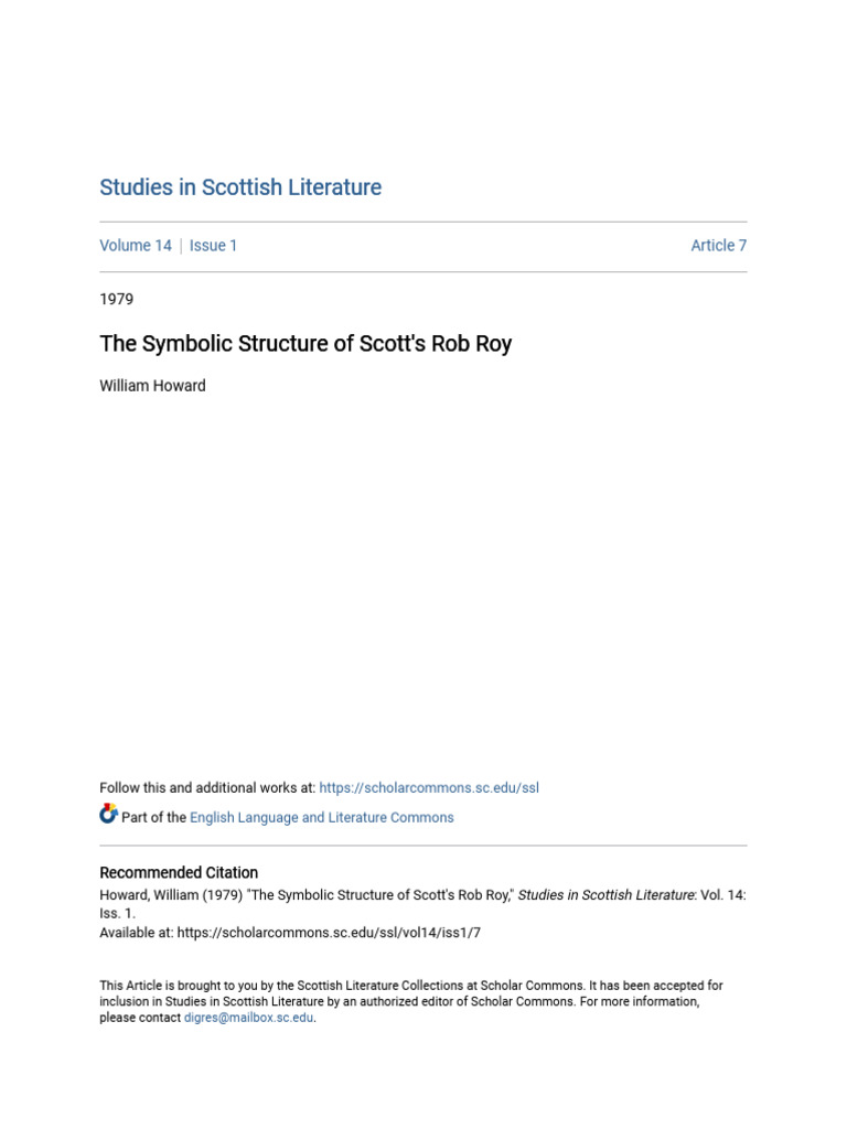 The Symbolic Structure of Scotts Rob Roy | PDF | Waverley (Novel ...