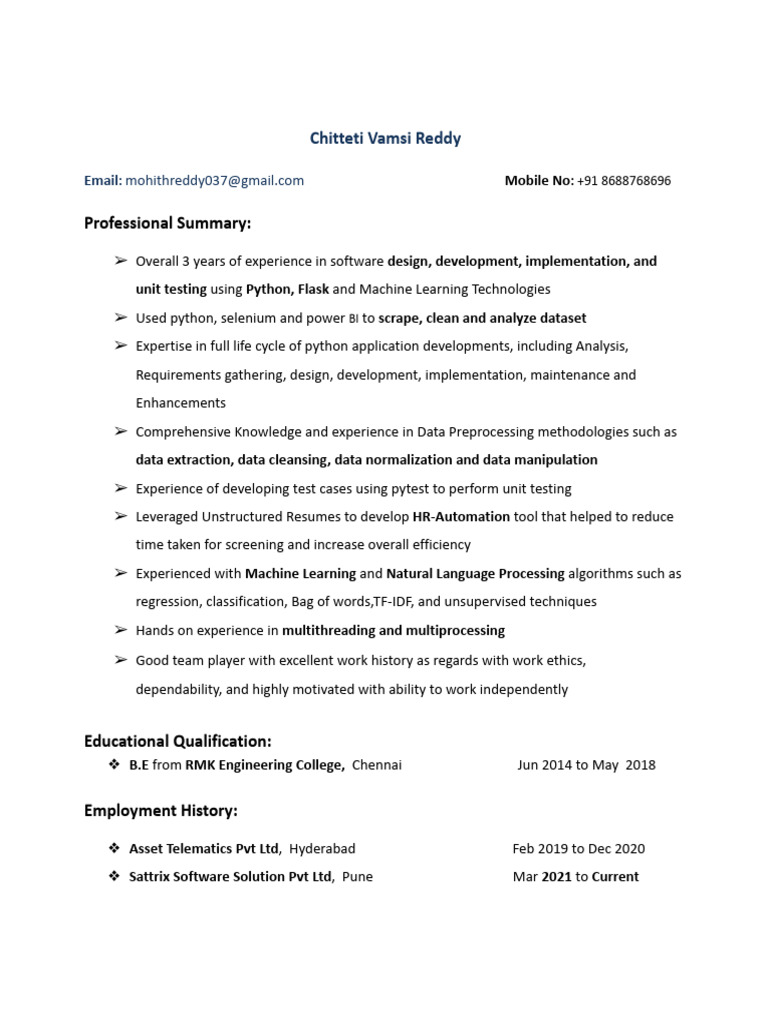 Vamsi_Reddy_Resume | PDF | Python (Programming Language) | Machine Learning