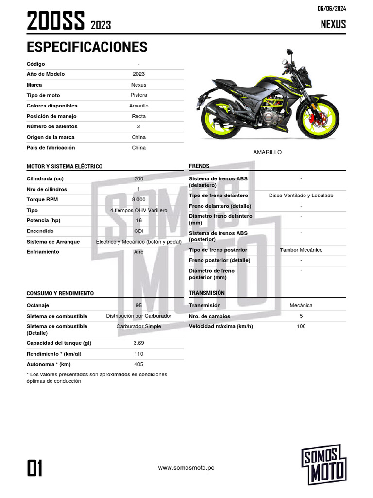 Moto Nexus 200SS 2023: Especificaciones y Rendimiento | PDF ...