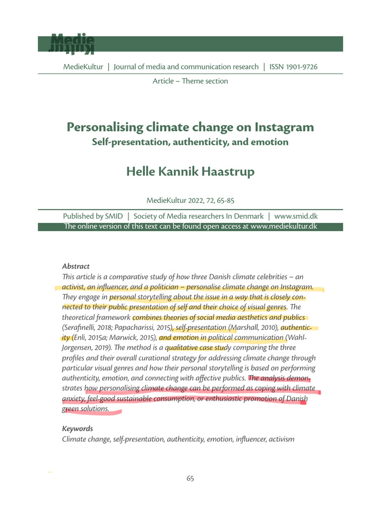 Personalising Climate Change On Instagram: Self-Presentation, Authenticity, and Emotion | PDF ...