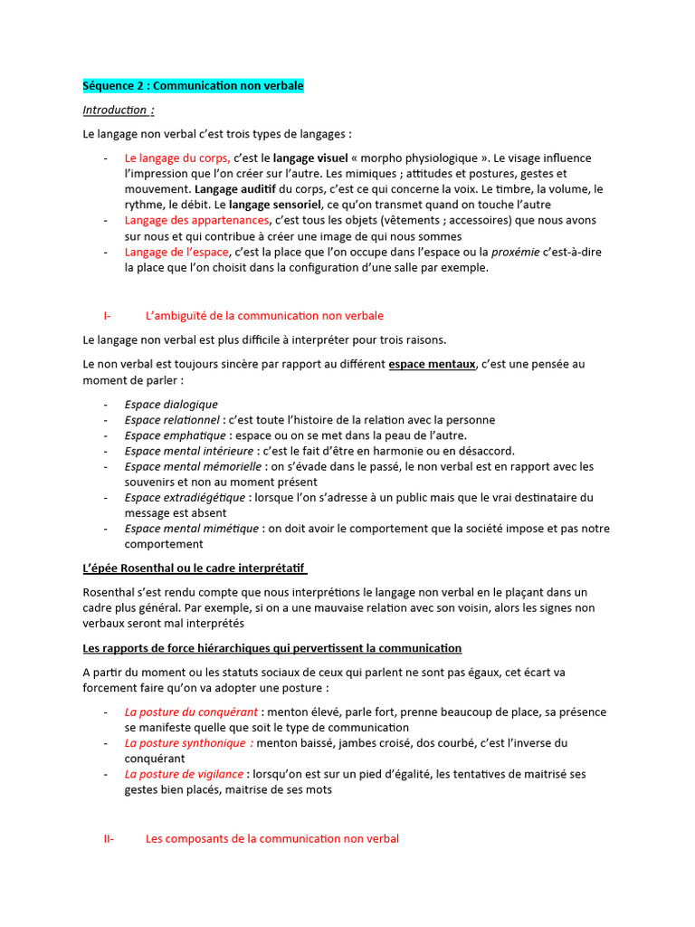 SÃ©quence 2 Communication Non Verbale | PDF | Communication non verbale
