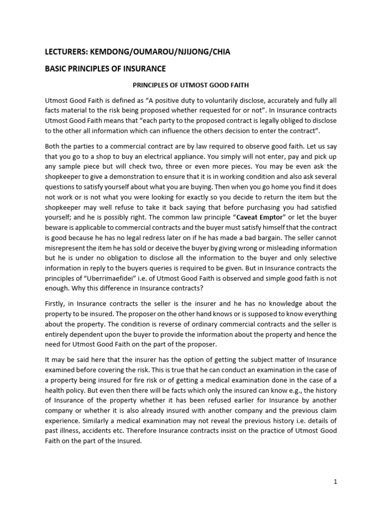 Basic Principles of Insurance | PDF | Insurance | Indemnity