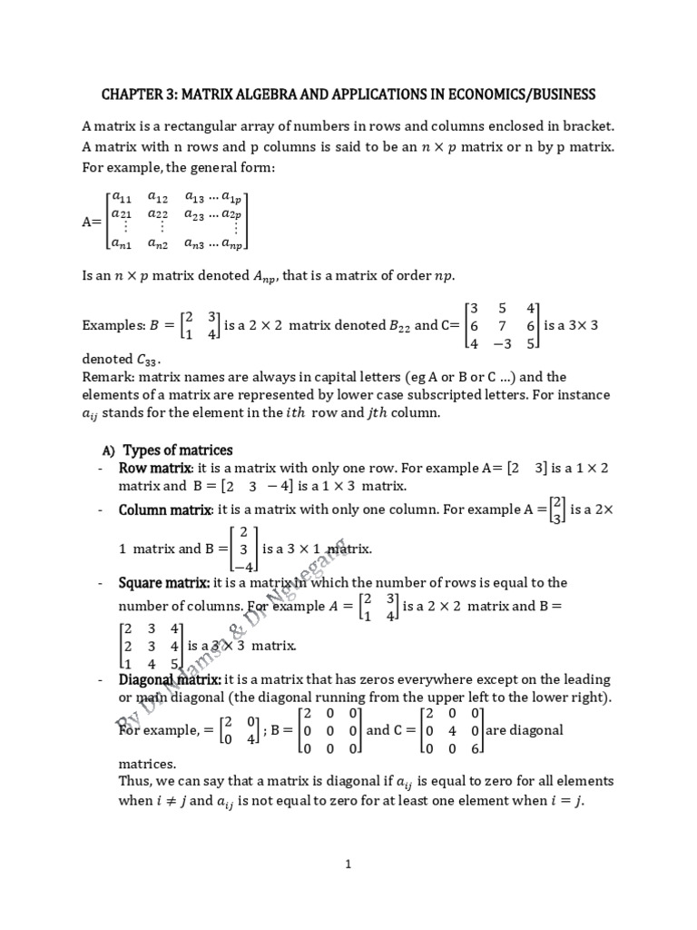 Matrix Algebra in Economics | PDF | Matrix (Mathematics) | Mathematical ...